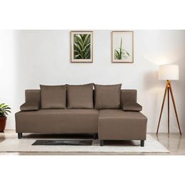 Home Affaire Ecksofa »IWALANI, Schlafsofa mit Bettkasten, Recamiere beidseitig montierbar« L-Form, B/T/H 199/135/83 cm, Struktur weich & Velvet taupe