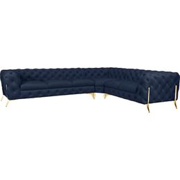 Home Affaire Chesterfield-Sofa »Amaury L-Form« großes Ecksofa, Chesterfield-Optik, Breite 323 cm, Fußfarbe wählbar blau