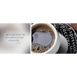queence Leinwandbild &raquo;schwarzer Kaffee&laquo; Premium-Leinwandstoff, Handarbeit aus Deutschland, Zitat, 2er Set Canvas, Holzrahmen