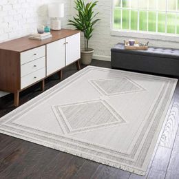 Carpet City Teppich »LINDO 8853« rechteckig 11 mm Höhe Kurzflor, Hochtief-Muster/ 3D-Effekt, Fransen, Boho-Stil, Wohnzimmer grün Obermaterial: 100%...