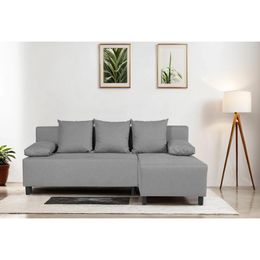Home Affaire Ecksofa »IWALANI, Schlafsofa mit Bettkasten, Recamiere beidseitig montierbar« L-Form, B/T/H 199/135/83 cm, Struktur weich & Velvet grau