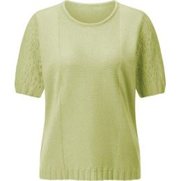 Damen Boucl&eacute;-Pullover mit Ajourmuster-&Auml;rmeln lindgr&uuml;n, Gr&ouml;&szlig;e 40