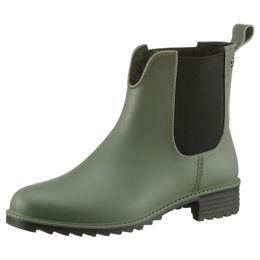 Rieker Chelseaboots, Gummistiefelette, Schlupfboots, Blockabsatz, zum Reinschlüpfen grün 39 39 Chelseaboots mit beidseitigen Stretcheinsätzen
