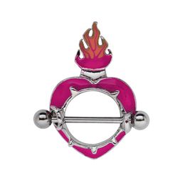 Adelia&acute;s Brustwarzenpiercing ADELIA&acute;S "Piercing Piercing Brustpiercing", Damen, Gr. onesize, bunt, Titan, Piercings, Titan Intim Brust Piercing Schild Herz mit Flammen aus Pewter