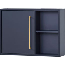 H&auml;ngeschrank Welltime "Kent mit goldfarbenen Griffen", blau (nachtblau), B:66,8cm H:48,4cm T:16cm, FSC-zertifizierter Holzwerkstoff, Schr&auml;nke, H&auml;ngeschrank, Breite 66,8 cm, made in Germany