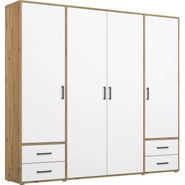 Drehtürenschrank Rauch "Kleiderschrank Schrank Garderobe Wäscheschrank VOYAGER", weiß (eiche artisan, alpinweiß), B:187cm H:194cm T:53cm, Holzwerkstoff, Schränke, moderne Griffe in Graumetallic mit Außenschubkästen MADE IN GERMANY