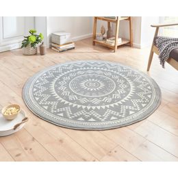 Teppich Hanse Home "Valencia" Gr. 9, grau (grau, creme), H:9mm Ø:140cm, Kunstfaser, Teppiche, Kurzflor, Modern, Vintage, Mandala, Wohnzimmer, Kinderzimmer, Flur