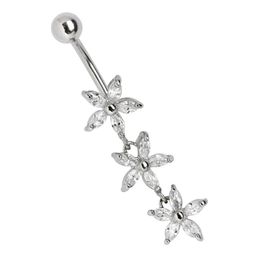 Adelia&acute;s Bauchnabelpiercing ADELIA&acute;S "Piercing Bauchnabelpiercing", transparent (klar), Piercings, Damen, onesize, Chirurgiestahl, Drillingkette mit Blumenmotiv