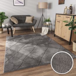 Teppich Paco Home "Utrecht 641", grau (anthrazit), B:230cm H:4mm L:340cm, Polyester, Teppiche, Kurzflor, Uni Farben, 3D-Design, Rauten Muster, besonders weich