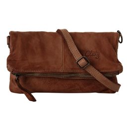 Abendtasche CLUTY, Damen, Gr. B/H/T: 20cm x 13cm x 3cm onesize, braun (cognac), Leder, vintage, Taschen, echt Leder, Made in Italy
