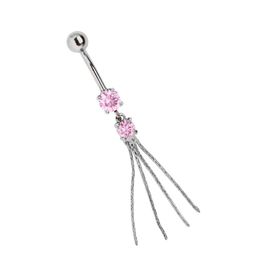 Adelia´s Bauchnabelpiercing ADELIA´S "Piercing Piercing Bauchnabelpiercing", Damen, Gr. onesize, rosa, Titan, Piercings, Titan Banane rosa Doppelsteinhänger mit 4 Gliederketten