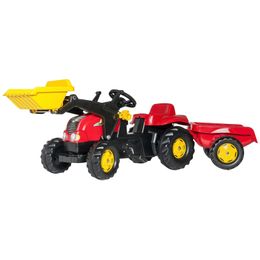 Tretfahrzeug Rolly Toys "rollyKid", rot, Tretfahrzeuge, KinderB:47cm H:55cm T:161cm, Kunststoff, Traktor mit Trailer und Lader, B:47cm H:55cm T:161cm