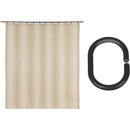 Schöner Wohnen Kollektion Duschvorhang "»Mayour«", beige, B:180cm H:200cm, Kunststoff, Polyester, SCHÖNER WOHNEN-KOLLEKTION, Duschvorhänge, aus recyceltem Polyester, wasserabweisend, mit 16 Duschvorhangringen