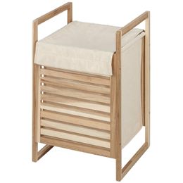 Wäschetruhe Wenko "Acina", beige (natur, creme), B:40cm H:60cm T:35cm, Baumwolle, Massivholz, Polyester, Wäschesammler, BxTxH: 40x35x60 cm, 40 Liter