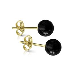 Paar Ohrstecker Firetti "Schmuck Geschenk Gold Ohrstecker Kugel", schwarz (gelbgoldfarben, schwarz, schwarz), Ohrringe, Damen, 6mm, Gelbgold 333, Made in Germany - mit Malachit, Onyx oder Rosenquarz