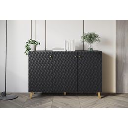 Sideboard Inosign "SIDEBOARD PHUKET", schwarz (graphite schwarz matt, mdf, gold), B:120cm H:76cm T:39cm, Sideboards, Modernes Sideboard mit 6 Fächern, Breite 120 cm