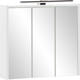Spiegelschrank Schildmeyer "Katta, Breite 65 cm, 3-türig", weiß (mattweiß), B:65cm H:62,7cm T:16cm, FSC-zertifizierter Holzwerkstoff, Schränke, Mit LED-Beleuchtung und Steckdosenbox