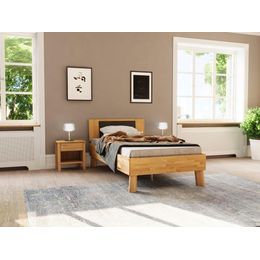 Massivholzbett Home Affaire "Chavot IV inkl. gepolstertem Kopfteil", braun (wildeiche), B:106cm H:77cm L:208cm, Betten, wahlweise in Kernbuche oder Wildeiche erhältlich