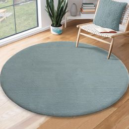 Teppich the carpet "Relax round", blau, H:16mm Ø:120cm, Polyester, Teppiche, waschbarer Wohnzimmer Teppich modern rutschfest