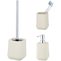 Schöner Wohnen Kollektion Badaccessoire-Set "»Adine«", beige, Edelstahl, Keramik, SCHÖNER WOHNEN-KOLLEKTION, Badaccessoires-Sets, aus Keramik, mit Zahnputzbecher, Seifenspender und WC-Garnitur