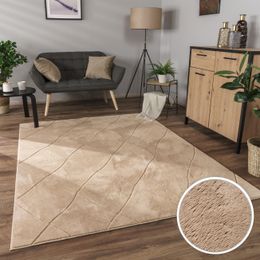 Teppich Paco Home "Utrecht 641", beige, B:230cm H:4mm L:340cm, Polyester, Teppiche, Kurzflor, Uni Farben, 3D-Design, Rauten Muster, besonders weich