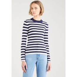 Levi's Strickpullover LEVI'S "RIB SWEATER", Damen, Gr. S (36), blau (oreo cookie), Feinripp, Obermaterial: 51% Polyacryl, 36% Polyester, 13% Polyamid, gestreift, Rundhals, Pullover, mit Batwing Logo