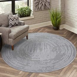 Teppich Carpet City "FLAIR171", grau, H:11mm &Oslash;:200cm, Obermaterial: 50% Polyester, 50% Polypropylen, Teppiche, Teppich, Kurzflor-Teppich, Skandi-Stil, Wohnzimmer