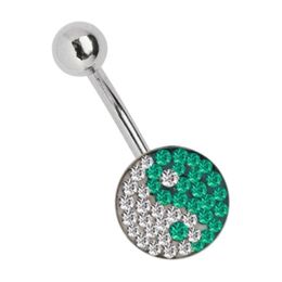 Adelia&acute;s Bauchnabelpiercing ADELIA&acute;S "Piercing Bauchnabelpiercing", gr&uuml;n, Piercings, Damen, onesize, Chirurgiestahl, 11 mm Multi-Strass-Platte mit Ying Yang