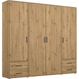 Drehtürenschrank Rauch "Kleiderschrank Schrank Garderobe Wäscheschrank VOYAGER", braun (eiche artisan), B:187cm H:194cm T:53cm, Holzwerkstoff, Schränke, moderne Griffe in Graumetallic mit Außenschubkästen MADE IN GERMANY
