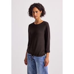 T-Shirt Street One, Damen, Gr. 36, braun (deep roast braun), Stoff, 78% Polyester, 17% Viskose, 5% Elasthan, unifarben, normal normal, Rundhals, abgesteppt, Shirts T-Shirt, mit Tunnelzug am Saum