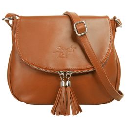 Umhängetasche Samantha Look, Damen, Gr. B/H/T: 24cm x 19cm x 8cm onesize, braun (cognac), Leder, leicht glänzend, unifarben, Taschen, echt Leder, Made in Italy