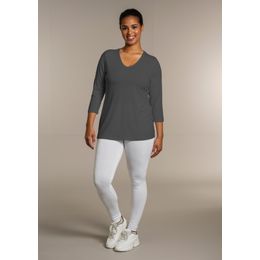 3/4-Arm-Shirt SANDGAARD, Damen, Gr. 38, grau, Jersey, Obermaterial: 95% Viskose, 5% Elasthan, Basic, figurbetont h&uuml;ftbedeckend, V-Ausschnitt, abgesteppt, Shirts 3/4-Arm-Shirt, mit 3/4-&Auml;rmeln