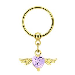 Adelia´s Intimpiercing ADELIA´S "Piercing Intimpiercing ", Damen, Gr. 10, lila, Chirurgiestahl, Piercings, Intimpiercing Ring PVD Gold Anhänger mit Flügel und Herz