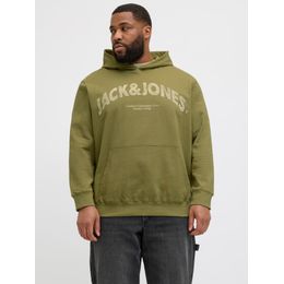Jack & Jones PlusSize Kapuzensweatshirt "JORALMERIA SWEAT HOOD PLS", Herren, Gr. 3XL, beige (cedar), angeraute Sweatware, Obermaterial: 100% Baumwolle, JACK & JONES PLUSSIZE, bedruckt, loose fit taillenbedeckt, ohne Ausschnitt, Rippbündchen, Sweatshirts, mit Logo Print