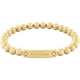 Armband Tommy Hilfiger "METAL BEADS", gold (gelbgoldfarben, weiß, weiß), Armbänder, Damen, 16,5cm, Edelstahl, mit Preciosa Crystal