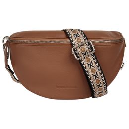 Gürteltasche Bruno Banani, Damen, Gr. B/H/T: 27cm x 15cm x 9cm onesize, braun (cognac), Leder, leicht glänzend, unifarben, Taschen, echt Leder