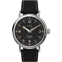 Quarzuhr Timex "WATERBURY STANDARD", schwarz, Armbanduhren, Herren, Armbanduhr, Herrenuhr, Leuchtzeiger, Mineralglas, analog