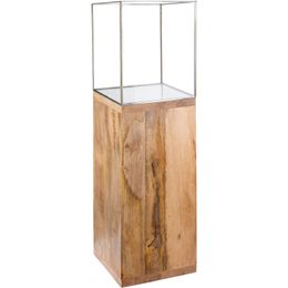 Bodenwindlicht Gilde "Kerzenhalter Säule", beige (naturfarben), B:26cm H:91cm T:26cm, Glas, Massivholz, Kerzenhalter, mit geöltem Mangoholz, Höhe ca. 91 cm