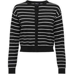 Strickjacke Only "ONLBARIA LS O-NECK CARDIGAN CC KNT", Damen, Gr. L (40), schwarz-weiß (schwarz stripes:cloud dancer), Strick, Obermaterial: 51% Viskose, 26% Polyester, 23% Nylon, gestreift, Rundhals, Strickjacken