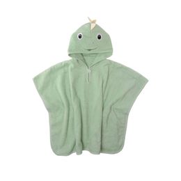 Poncho Liliput "Dino", M&auml;dchen, gr&uuml;n, 100% Baumwolle, unifarben, Jacken Poncho, mit bestickter Kapuze