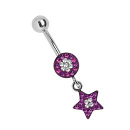 Adelia´s Bauchnabelpiercing ADELIA´S "Piercing Piercing Bauchnabelpiercing", Damen, Gr. onesize, bunt (lila pink klar), Chirurgiestahl, Piercings, 316l Stahl Banane - rund Stern Hänger mit kleinen Steinen