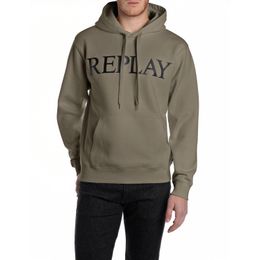 Kapuzensweatshirt Replay, Herren, Gr. XXL, grün (mud grün), Sweatware, Obermaterial: 80% Baumwolle, 20% Polyester, bedruckt, angesetztes Bündchen, Sweatshirts, mit großem Markenprint vorn