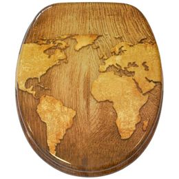 WC-Sitz Sanilo "World Map", braun (holzfarben, braun), B:37,7cm L:47cm, MDF - Mitteldichte Holzfaserplatte, WC-Sitze, mit Absenkautomatik
