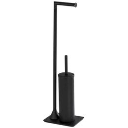 WC-Garnitur Wenko "Hella", schwarz, B:15cm H:69cm L:20cm, Metall, Reinigungsb&uuml;rsten