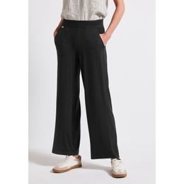 Marlene-Hose Street One, Damen, Gr. 44, Länge 30, schwarz, Stoff, 95% Viskose, 5% Elasthan, unifarben, loose fit lang, Hosen, im Basic Style