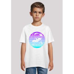T-Shirt F4NT4STIC "Retro Alien Weltraum Sonnenuntergang", Mädchen, Gr. 122/128, weiß, Obermaterial: 100% Baumwolle, regular fit, Rundhals, ohne Bündchen, Shirts, Premium Qualität