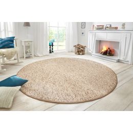 Teppich Hanse Home "Wolly 2" Gr. 9, beige (beige, braun), H:12mm Ø:133cm, Kunstfaser, Teppiche, Flachgewebe, Skandi, Woll-Optik, Esszimmer, Wohnzimmer, Flur