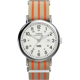 Quarzuhr Timex "WEEKENDER MAIN LINE", orange (beige, orange), Armbanduhren, Damen, Armbanduhr, Herrenuhr, Damenuhr,Textilarmband,Datum, Leuchtzeiger