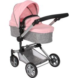 Bayer Chic 2000 Kombi-Puppenwagen CHIC2000 "Linus", rosa (melange grau, rosa), Puppenwagen, JungenB:42cm H:82cm T:72cm, Kunststoff, Polyester, Stahl, mit schwenkbaren Vorderrädern, B:42cm H:82cm T:72cm