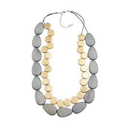 Kette mit Anh&auml;nger "Guarda", Damen, Gr. onesize, Holz, grau, Collezione Alessandro, Basic, Halsketten, aus verschiedenen flachen Holzperlen